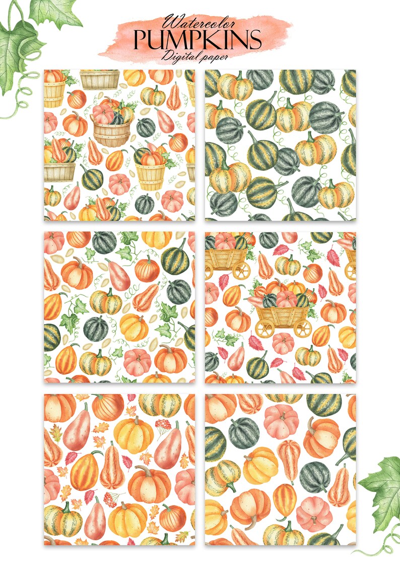 Watercolor Pumpkin Digital Paper, Pumpkins Seamless Pattern, Pumpkin ...