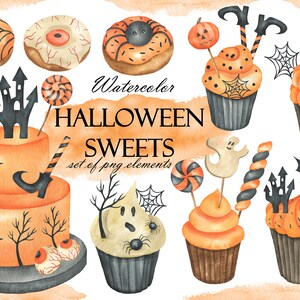 Watercolor Halloween Sweets Clipart, Halloween Party Clip Art, Holiday ...
