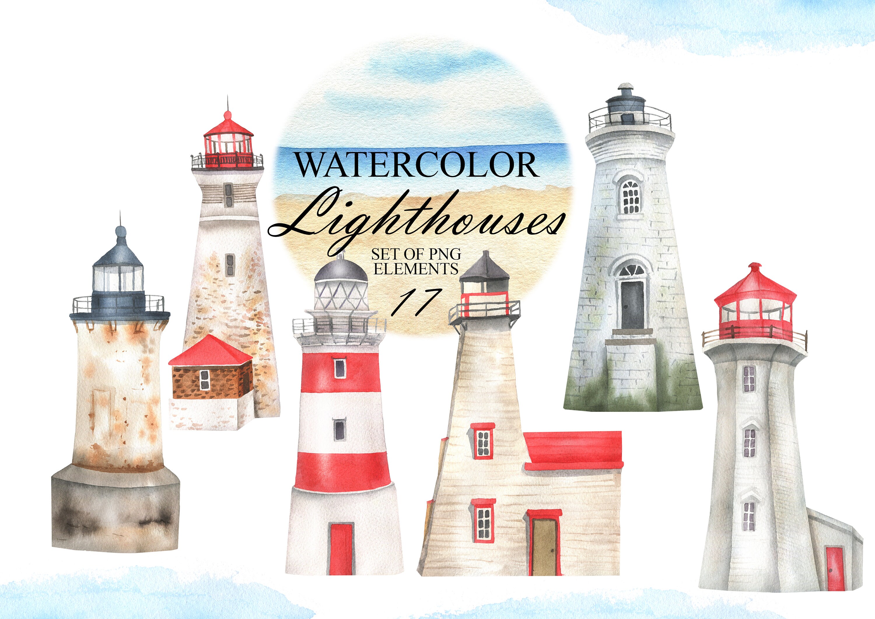 Watercolor Lighthouses Clipart, Lighthouse Illustrations, Ocean, Sea ...