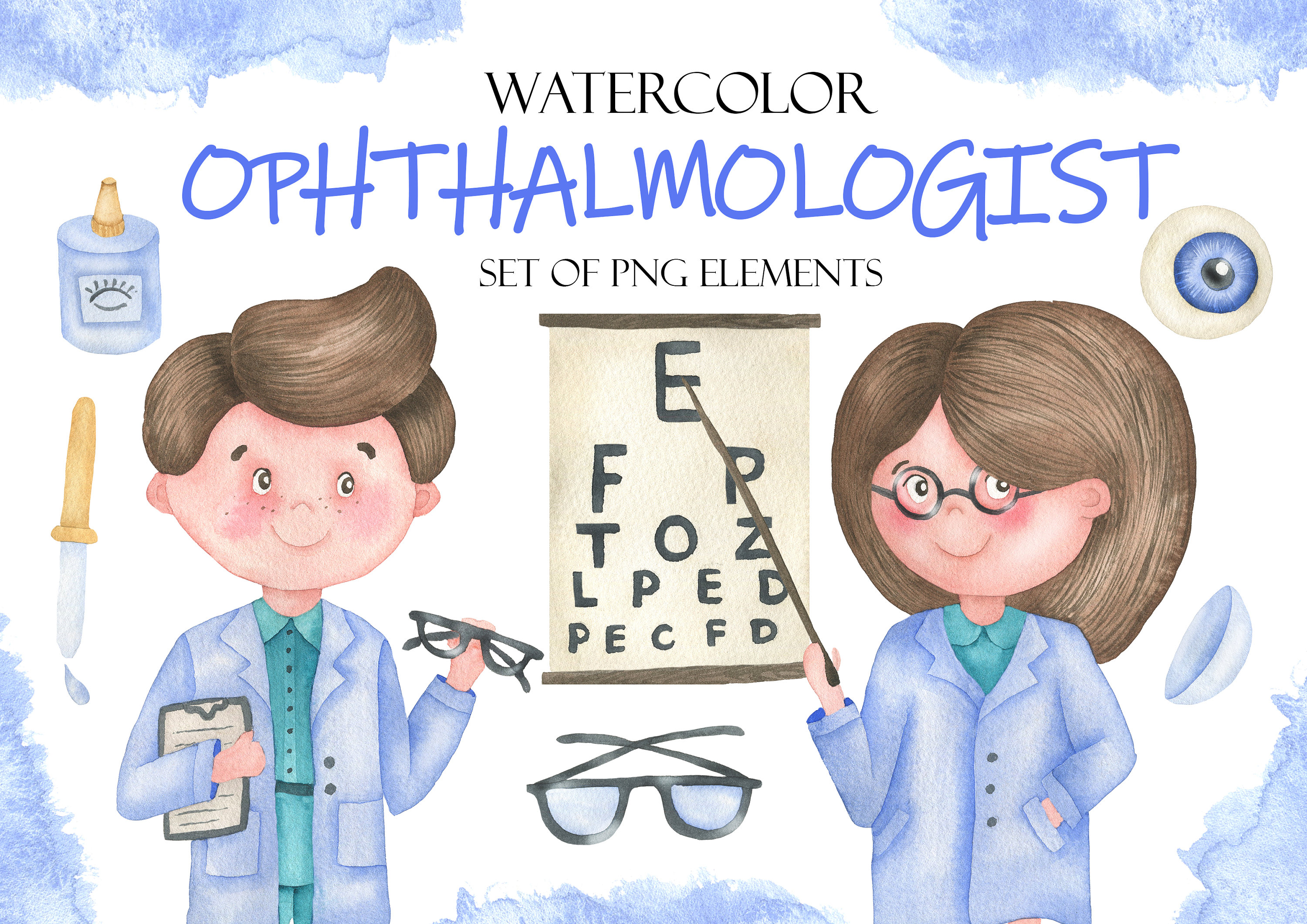 Watercolor Ophthalmologist Clipart, Eye Doctors, Ophthalmology Clip Art ...