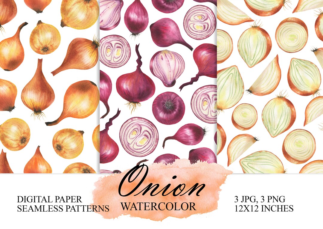 Watercolor Onion Digital Paper, Onions Seamless Pattern Pack, Onion ...
