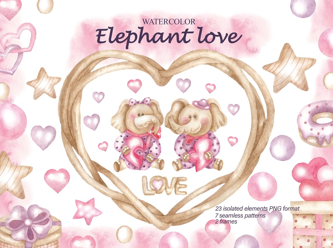 Watercolor Love Elephant Clipart Valentine Day Clip Art Love - Etsy