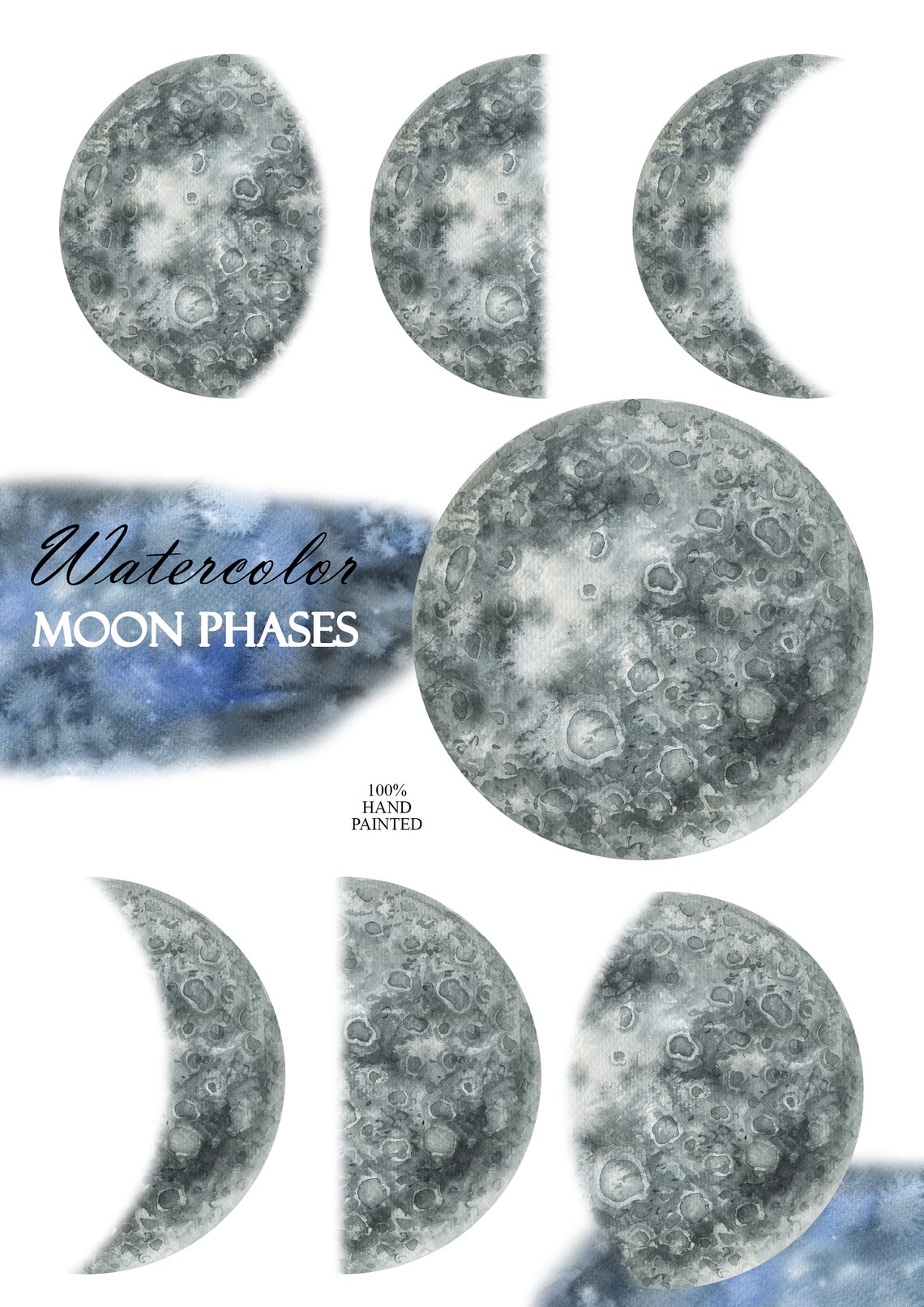 Handpainted Moon Phases Clipart Watercolor Lunar Cycle Clip - Etsy