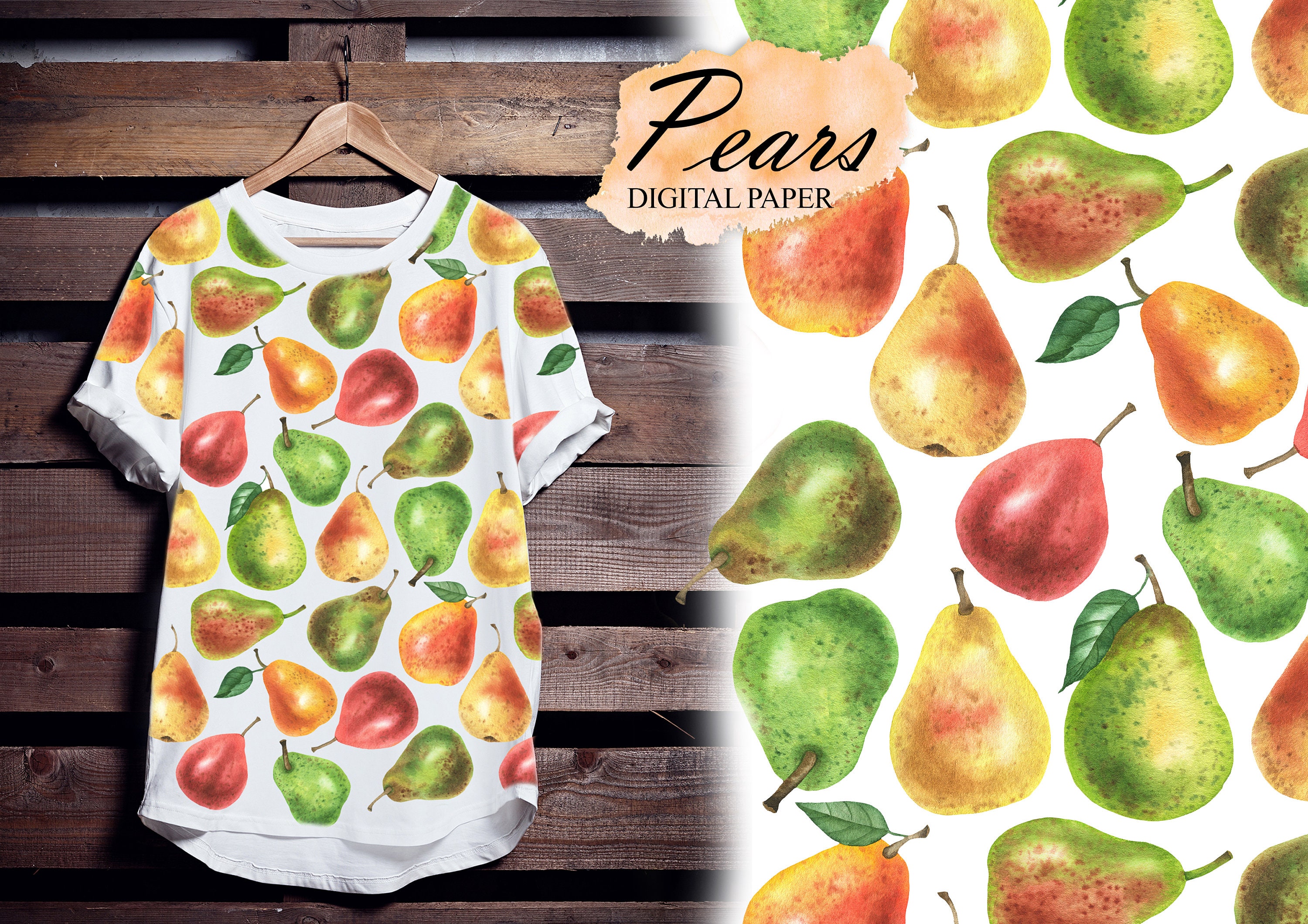 Watercolor Pears Digital Paper Pear Seamless Pattern Fruit - Etsy