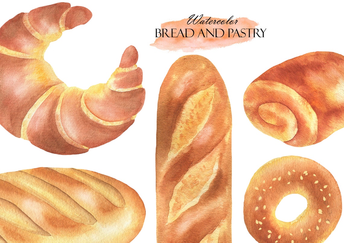 Watercolor Bread Clipart Bakery Baking Clip Art Baked Goods - Etsy
