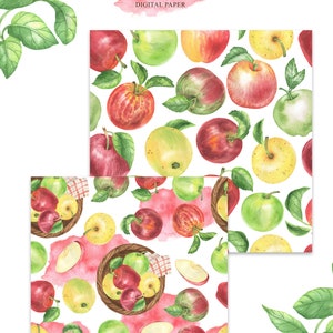 Watercolor Apples Digital Paper, Apple Seamless Pattern, Fruit Paper ...