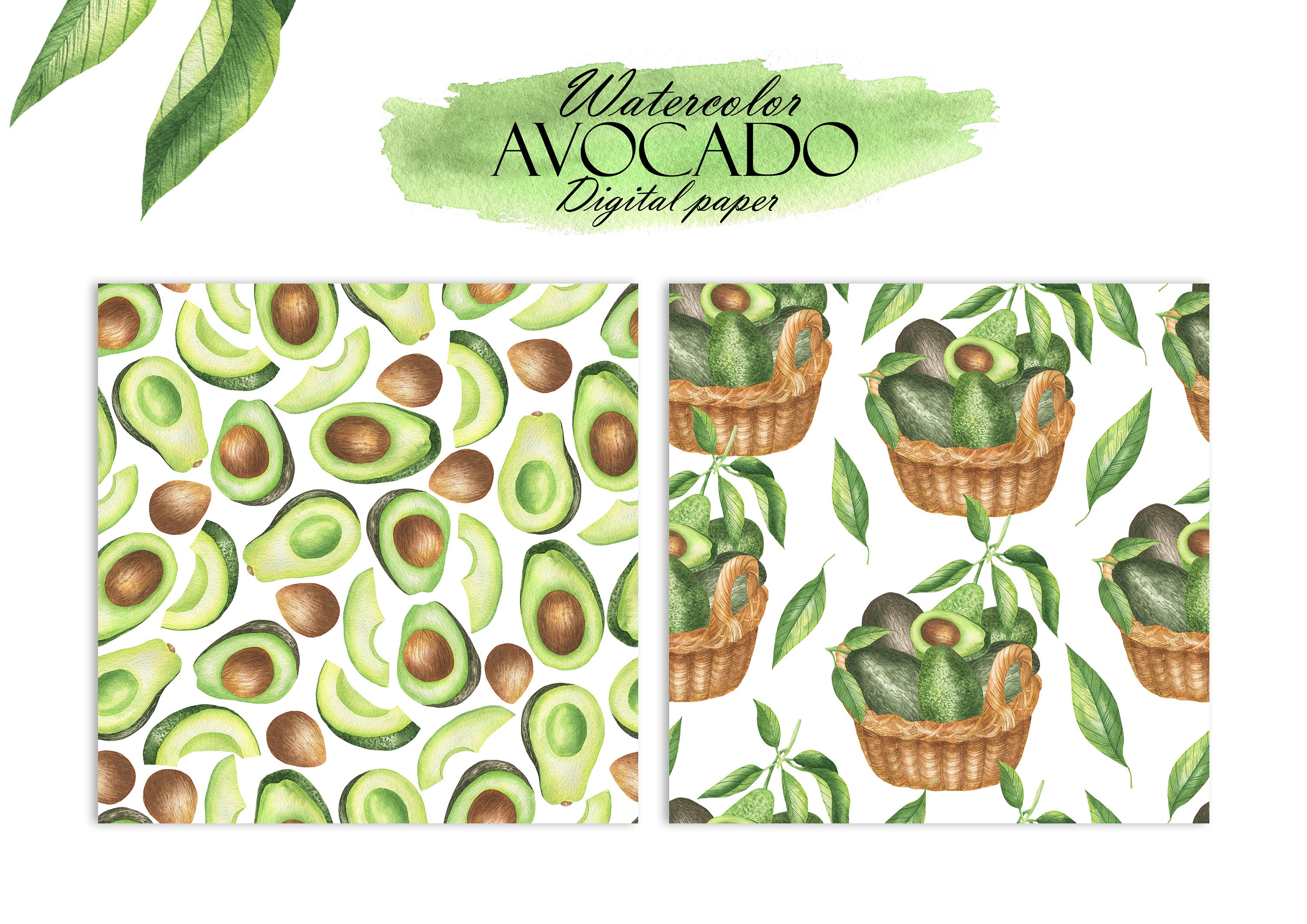 Watercolor Avocado Digital Paper, Avocado Seamless Pattern, Summer ...