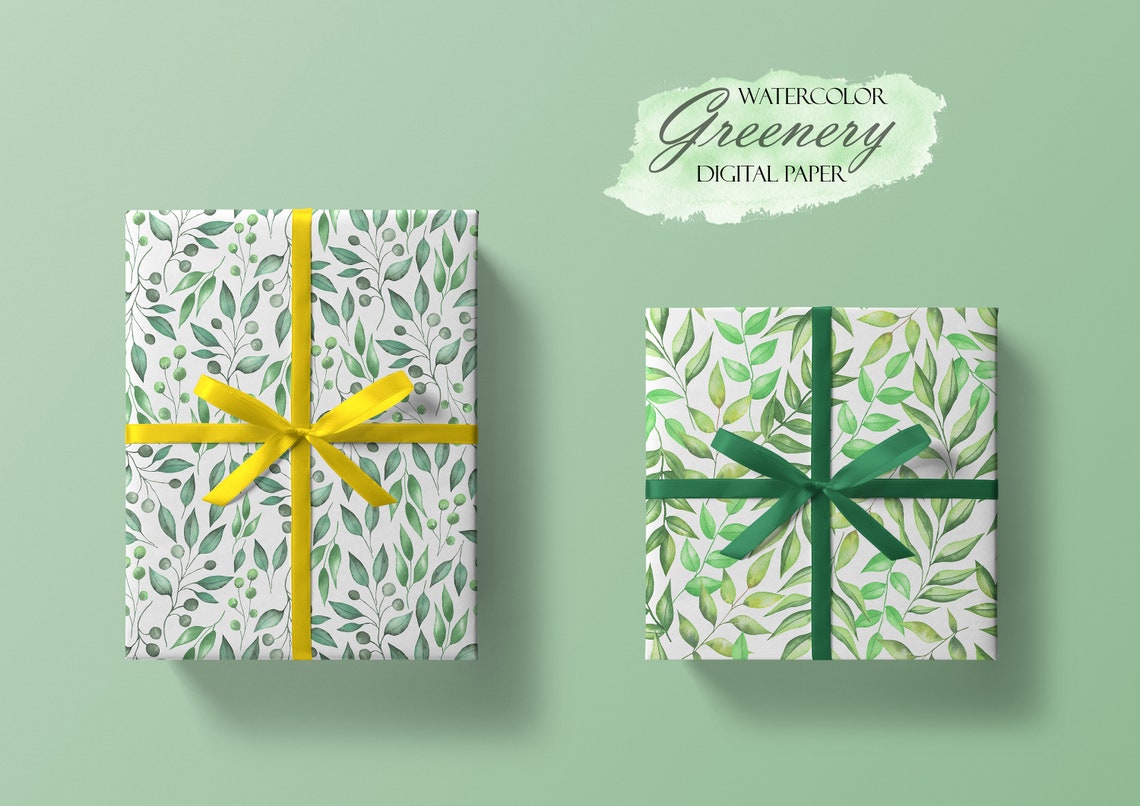 Watercolor Greenery Digital Paper, Green Leaves Seamless Pattern ...