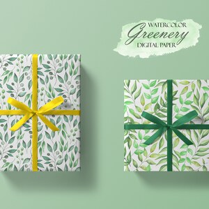 Watercolor Greenery Digital Paper, Green Leaves Seamless Pattern ...