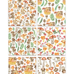 Watercolor Mushroom Digital Paper, Mushrooms Seamless Pattern, Forest ...
