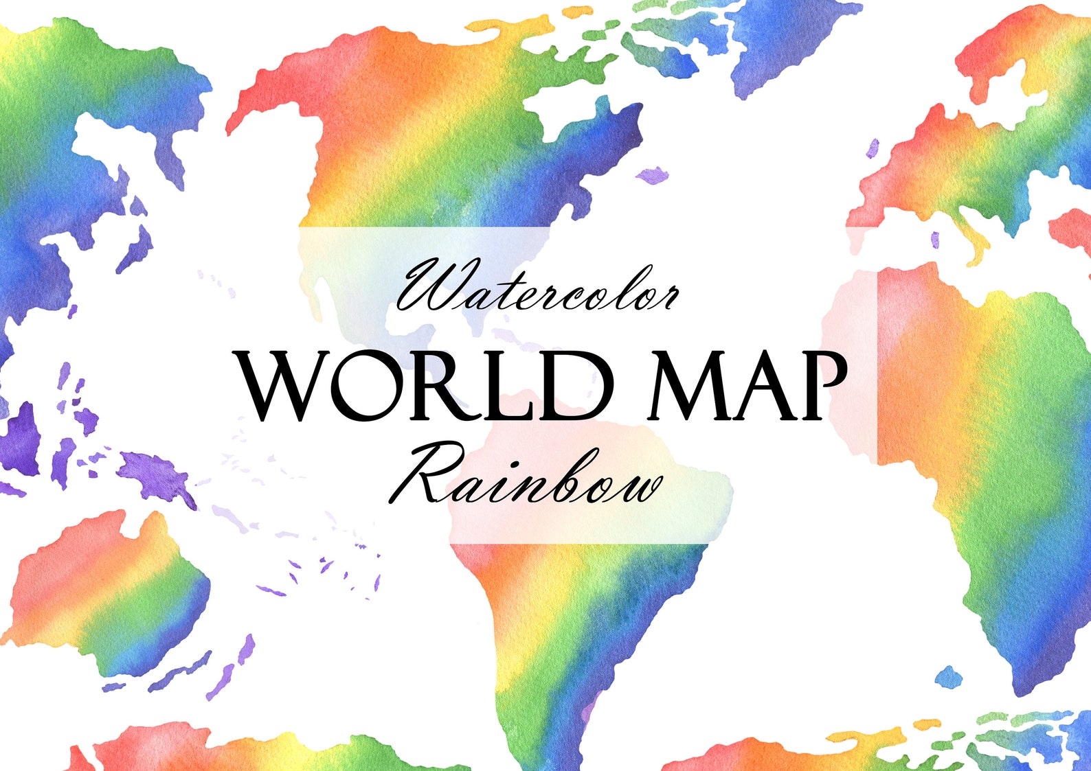 Watercolor World Map Clipart, Watercolor Continents Clip Art, Rainbow ...