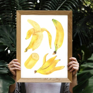 Watercolor Banana Clipart, Fresh Banana Slices, Yellow Banana Tropical ...