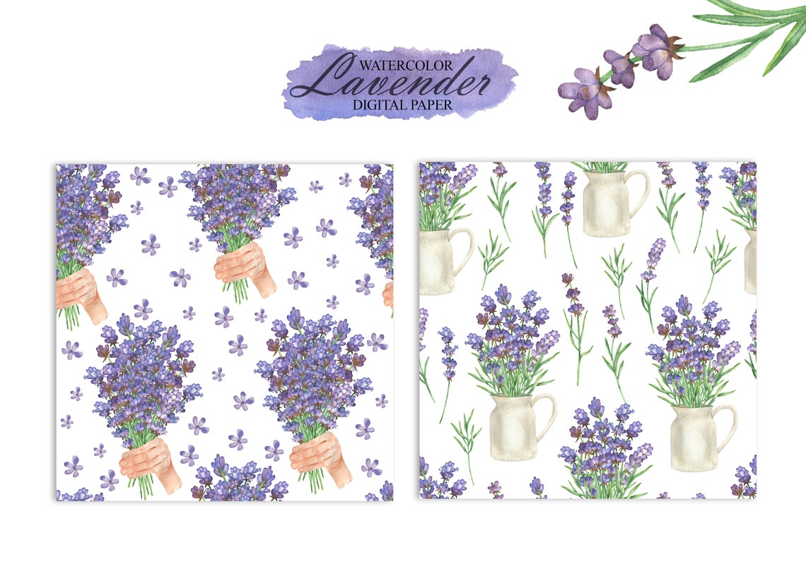 Watercolor Lavender Digital Paper, Lavender Seamless Pattern, Purple ...