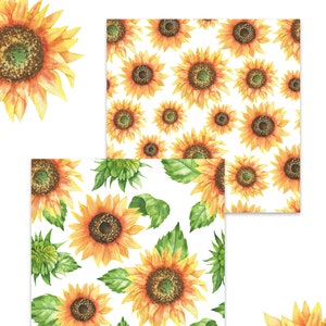 Watercolor Sunflowers Digital Paper Pack, Seamless Patterns, Textile ...