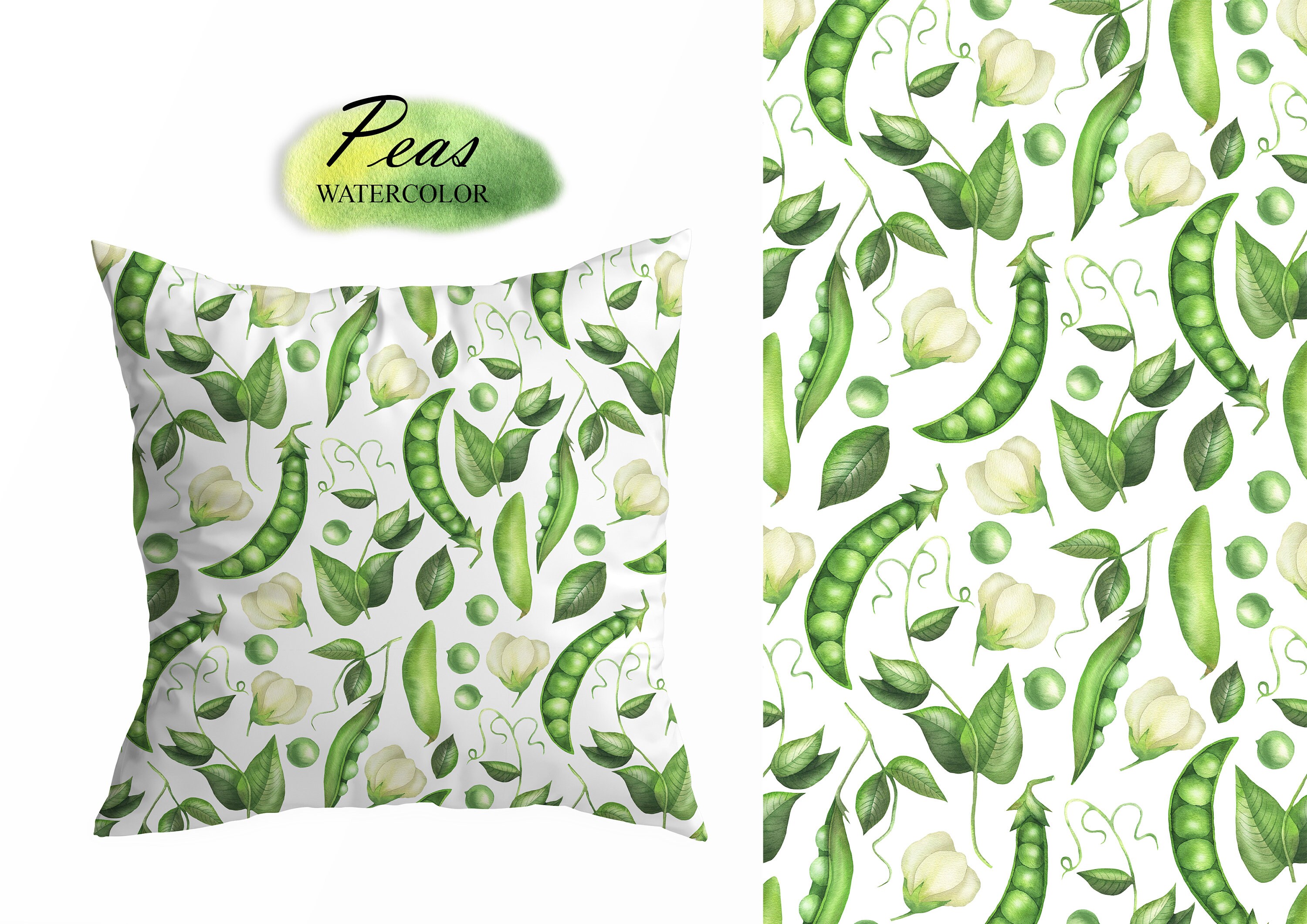 Watercolor Peas Digital Paper, Pea Seamless Pattern Pack, Peas ...