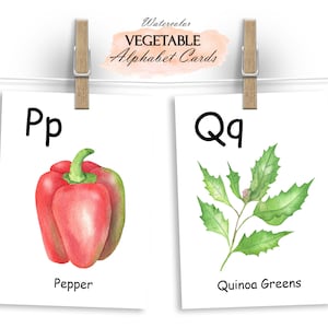 Watercolor Vegetable Alphabet ABC Card, Learning Letters, Printable ...