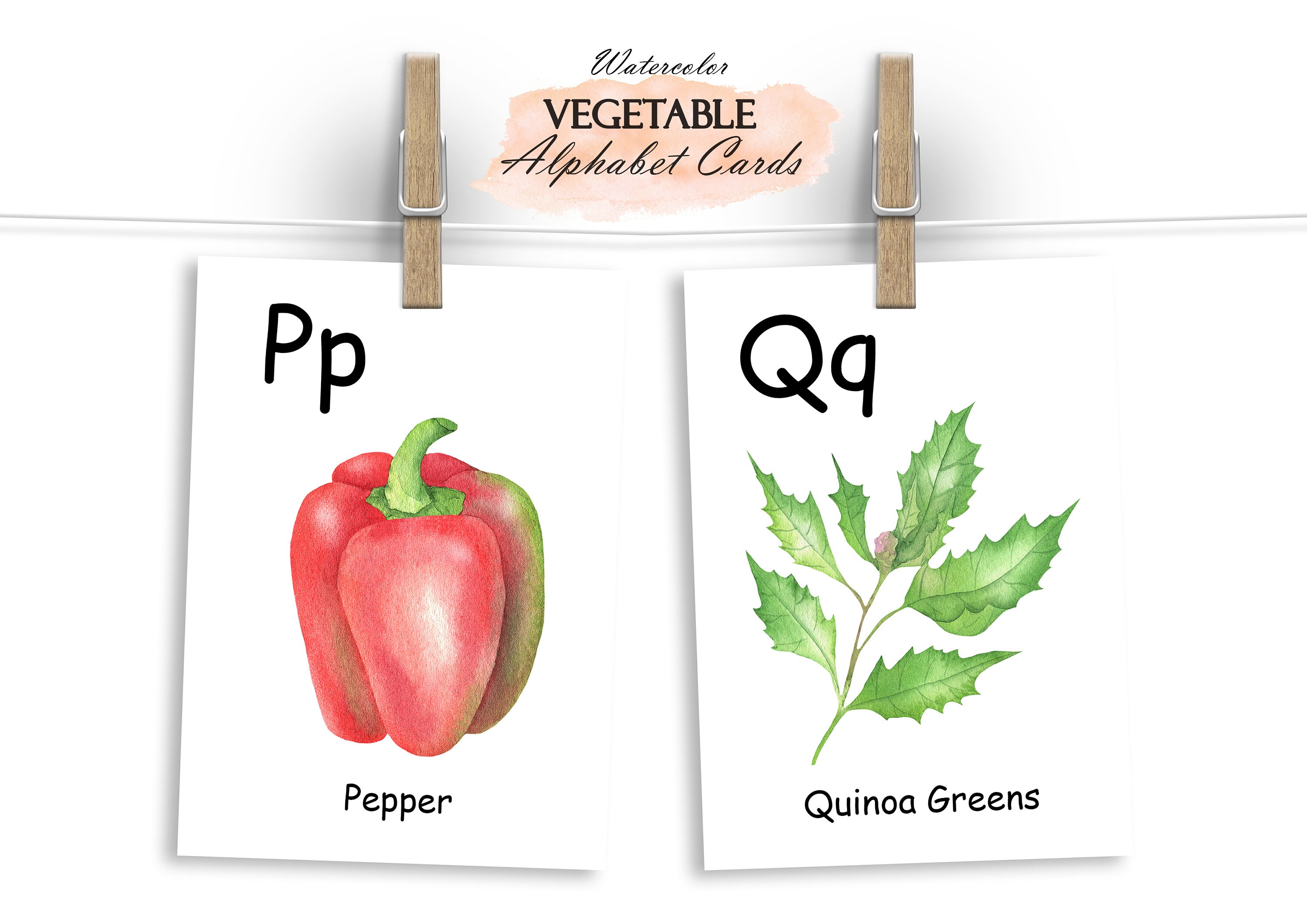Watercolor Vegetable Alphabet ABC Card, Learning Letters, Printable ...