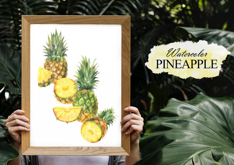 Tropical Watercolor Pineapple Clipart Set, Vibrant Pineapple Graphics ...