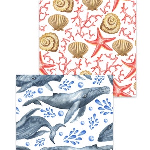Watercolor Underwater Digital Paper, Whale Digital Paper, Sea Creatures ...