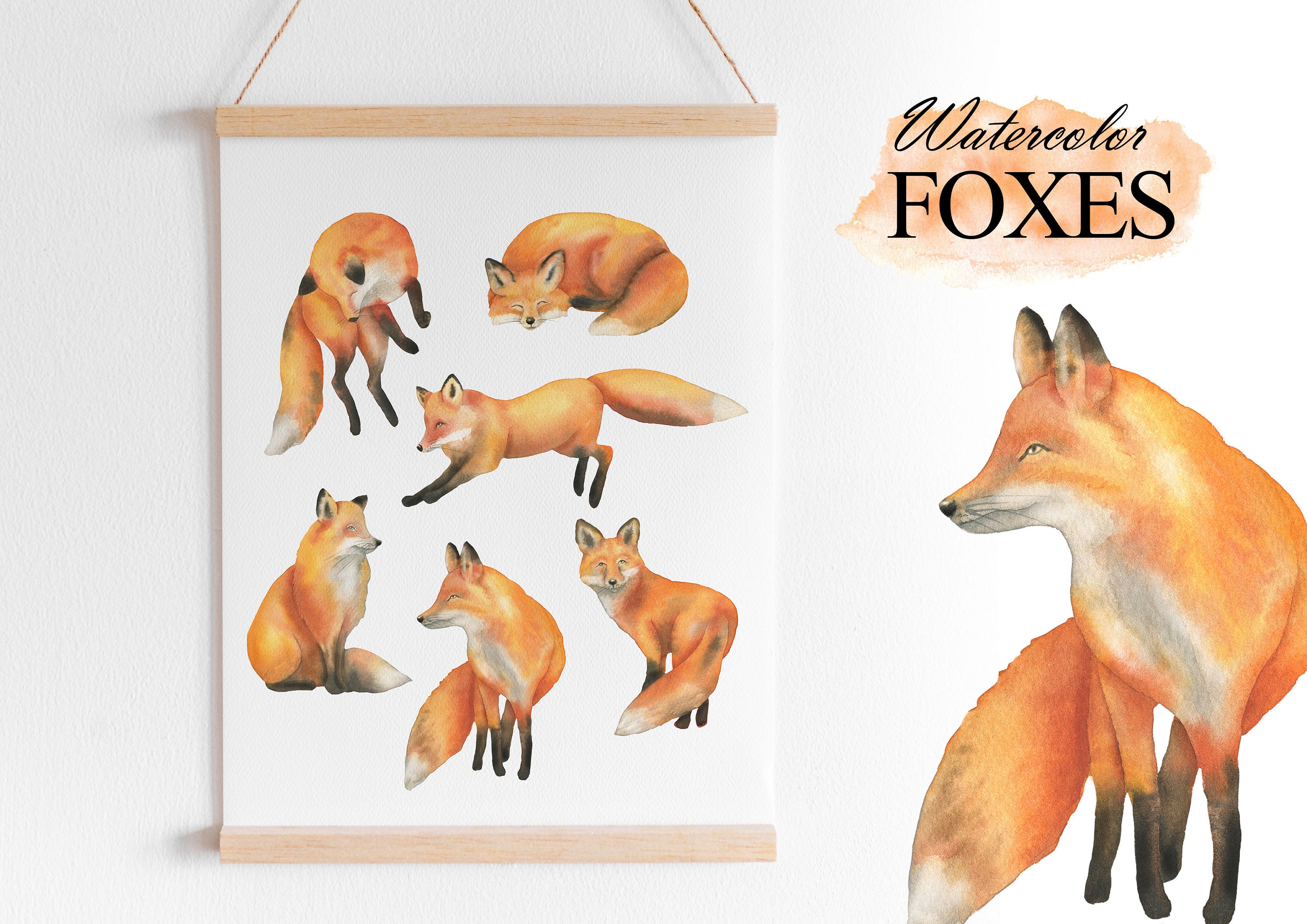 Watercolor Fox Clipart Forest Animals Painted Foxes - Etsy