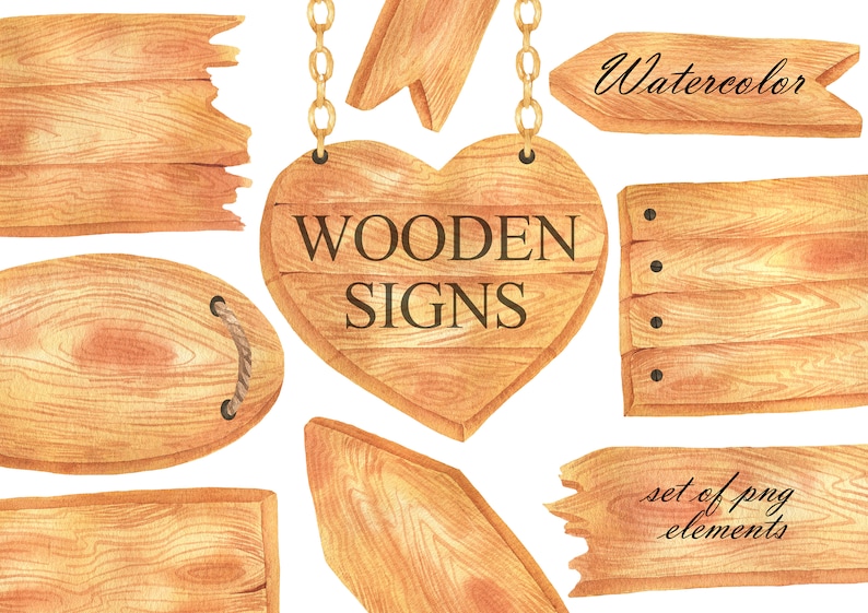 Watercolor Wood Sign Clipart, Rustic Sign Slice Clip Art, Wooden ...