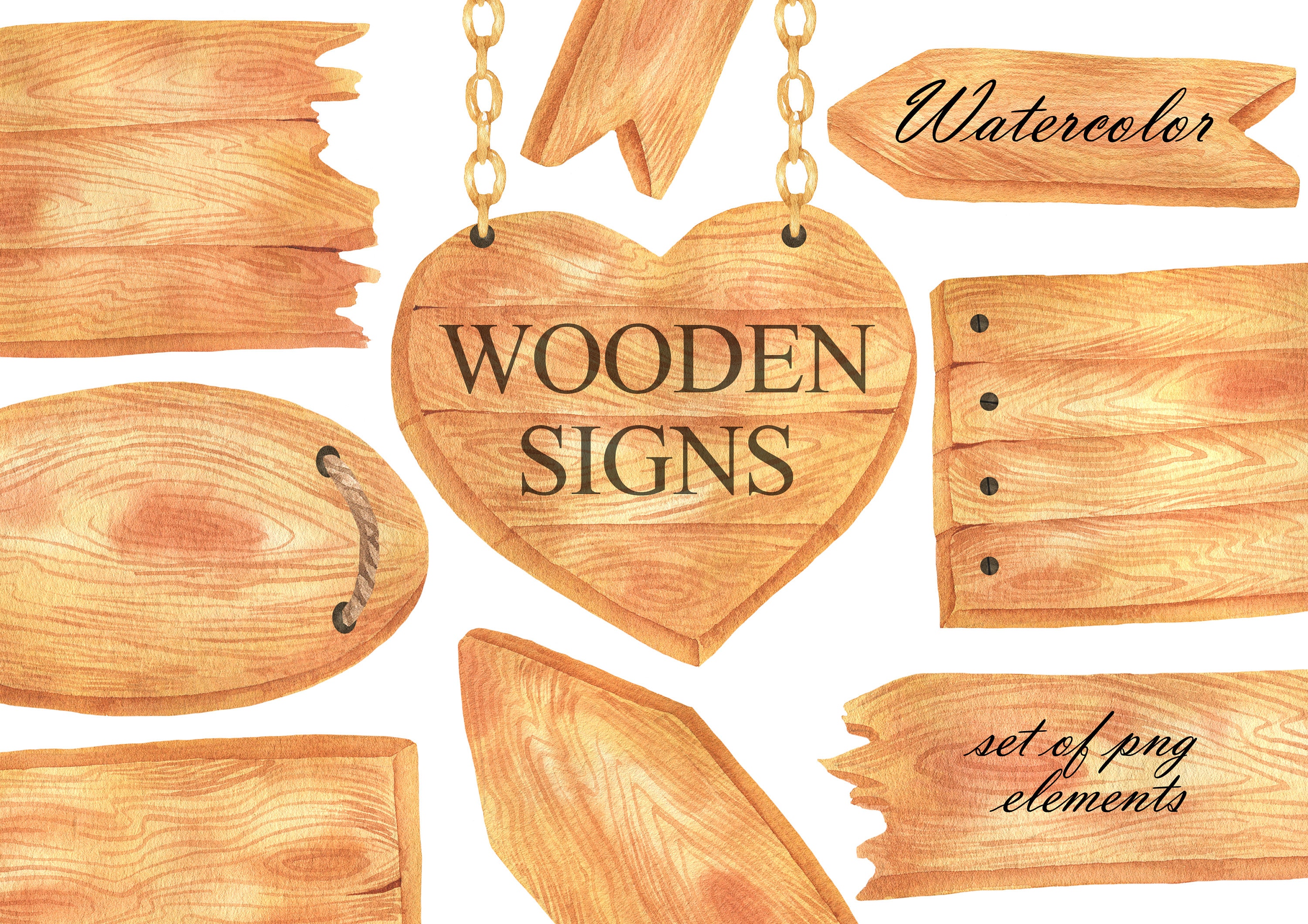 Watercolor Wood Sign Clipart, Rustic Sign Slice Clip Art, Wooden ...