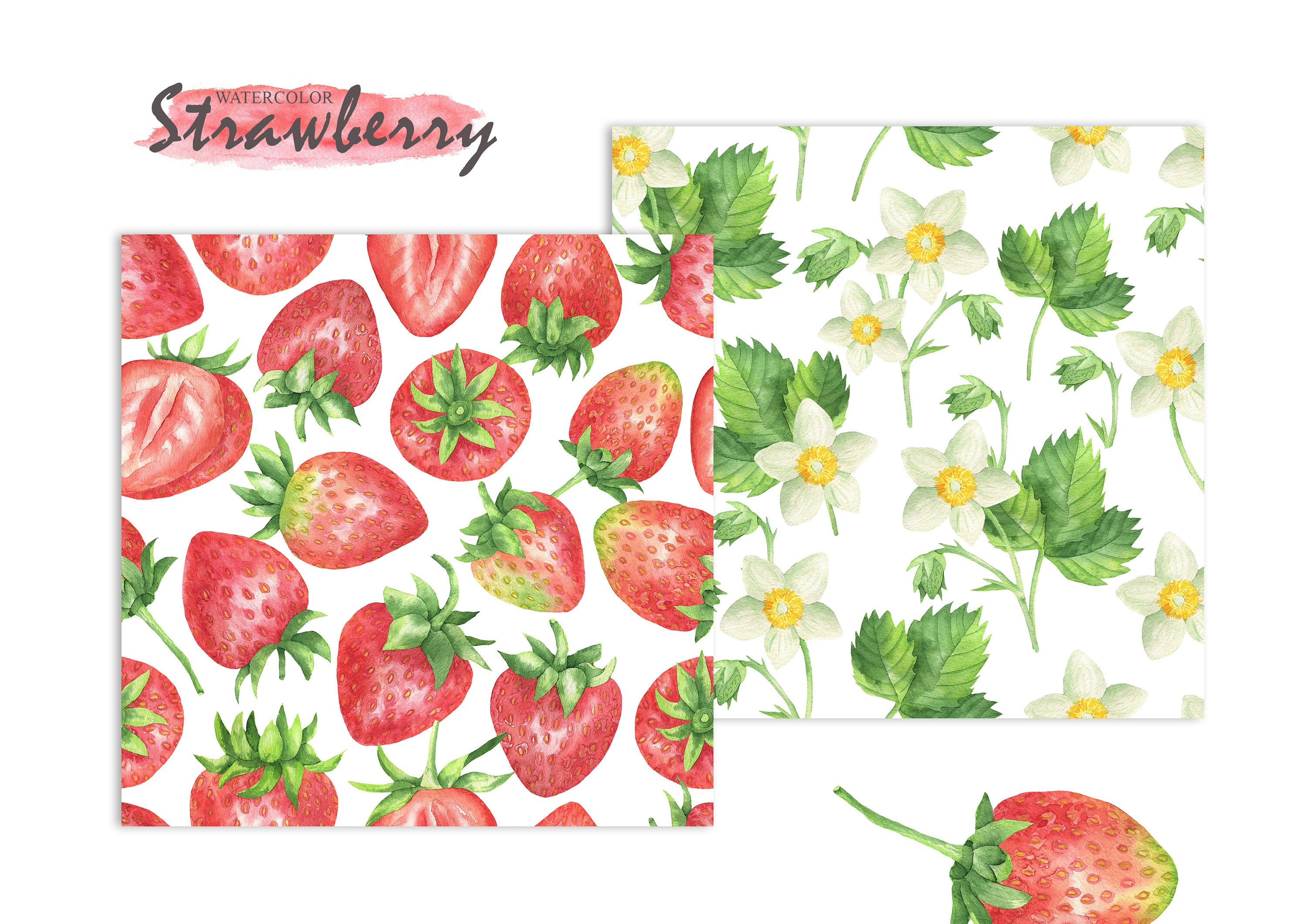 Watercolor Strawberry Digital Paper, Strawberries Seamless Pattern ...