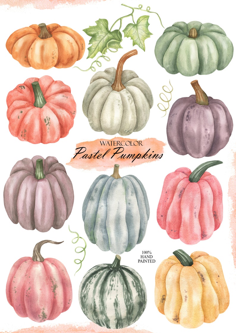 Colored Pumpkin Clipart Watercolor Pastel Pumpkins Fall | Etsy