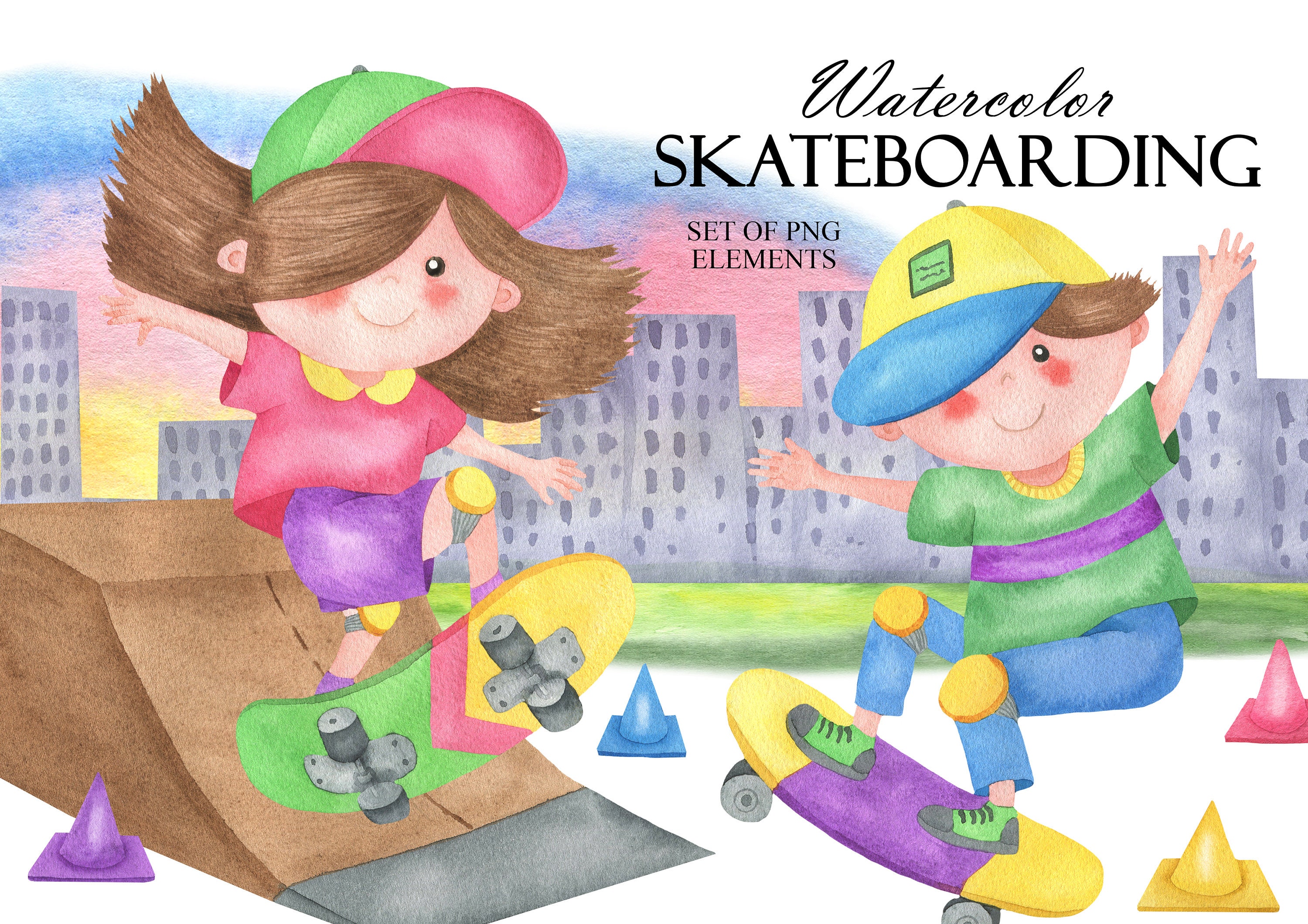 Kids Skateboarding Clipart