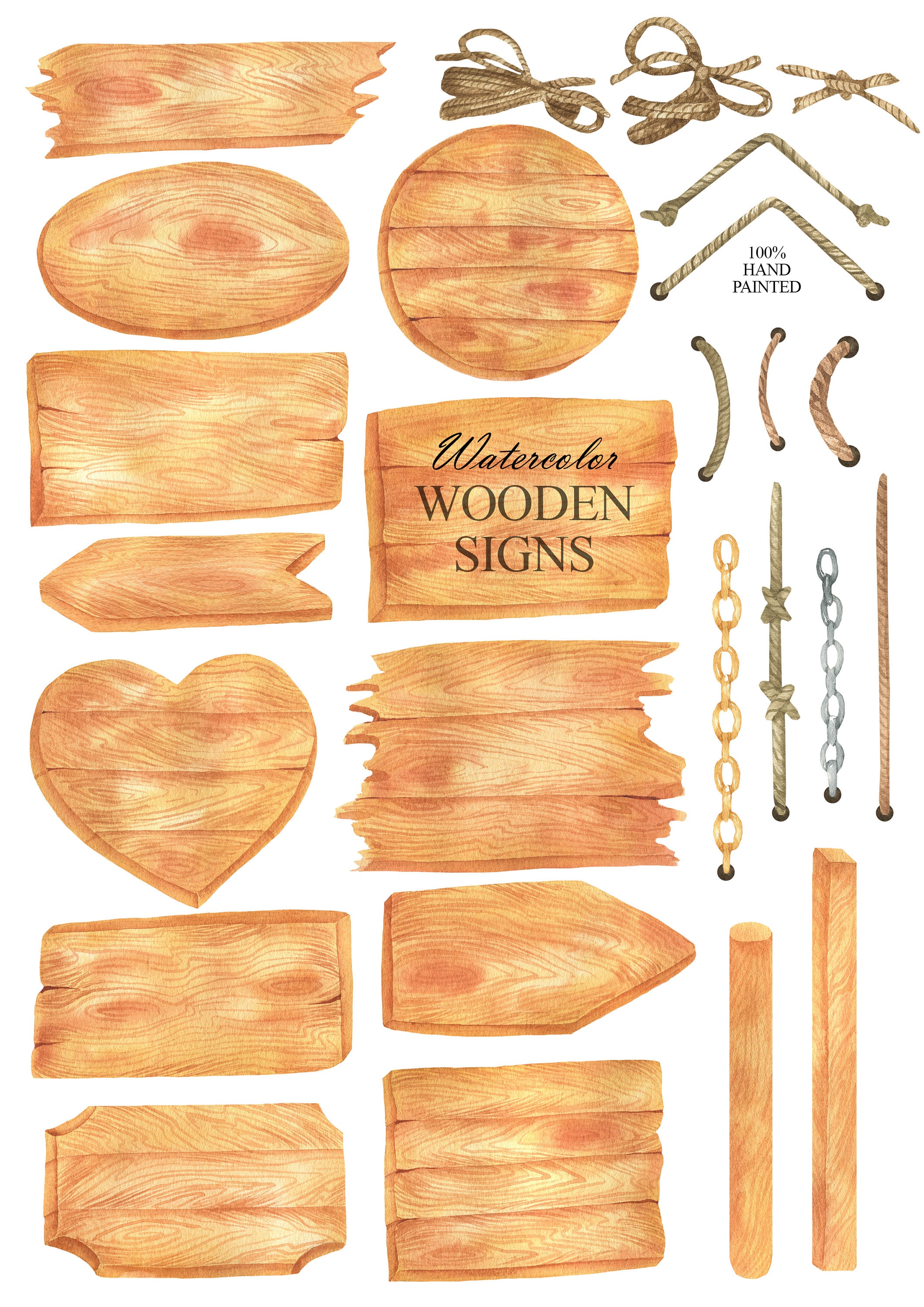 Watercolor Wood Sign Clipart, Rustic Sign Slice Clip Art, Wooden ...