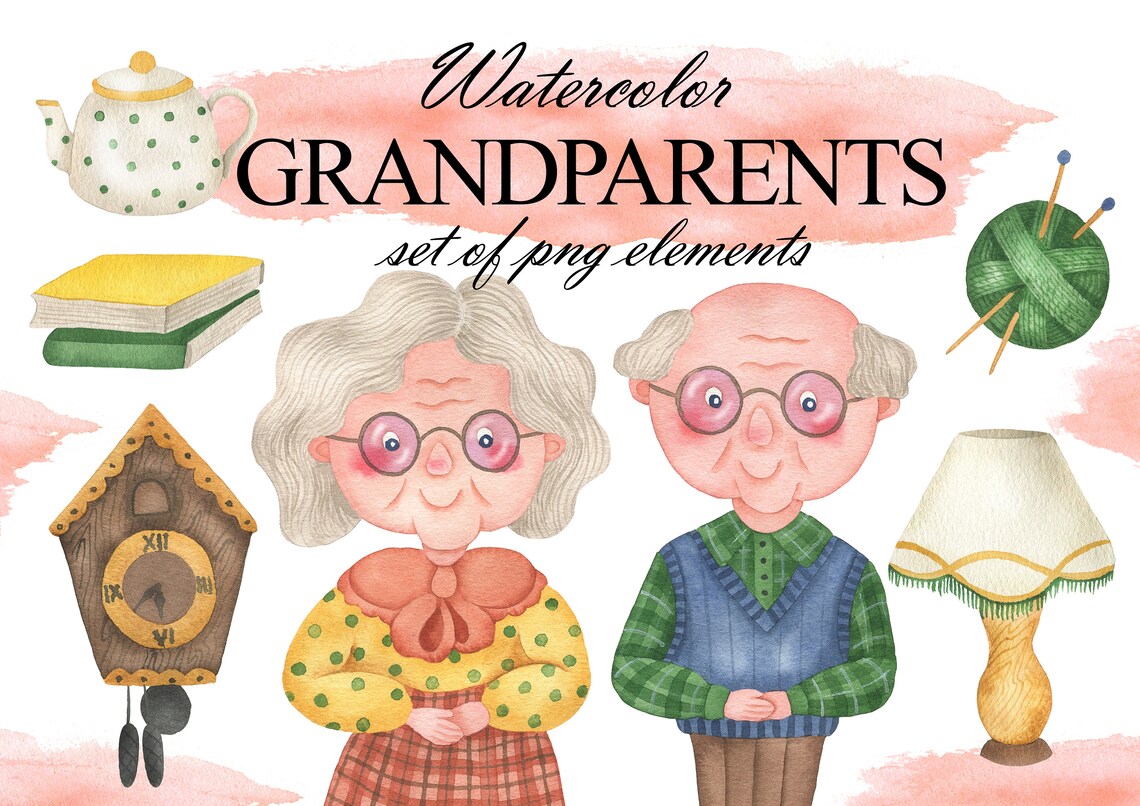 Watercolor Grandparents Clipart, Grandfather and Grandmother Clip Art ...