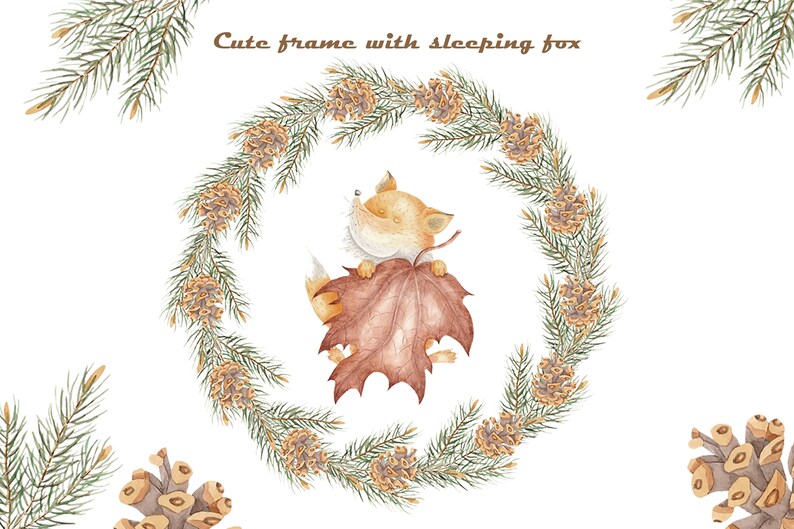 Watercolor Autumn Fox Clipart, Forest Animals, Floral Clipart ...