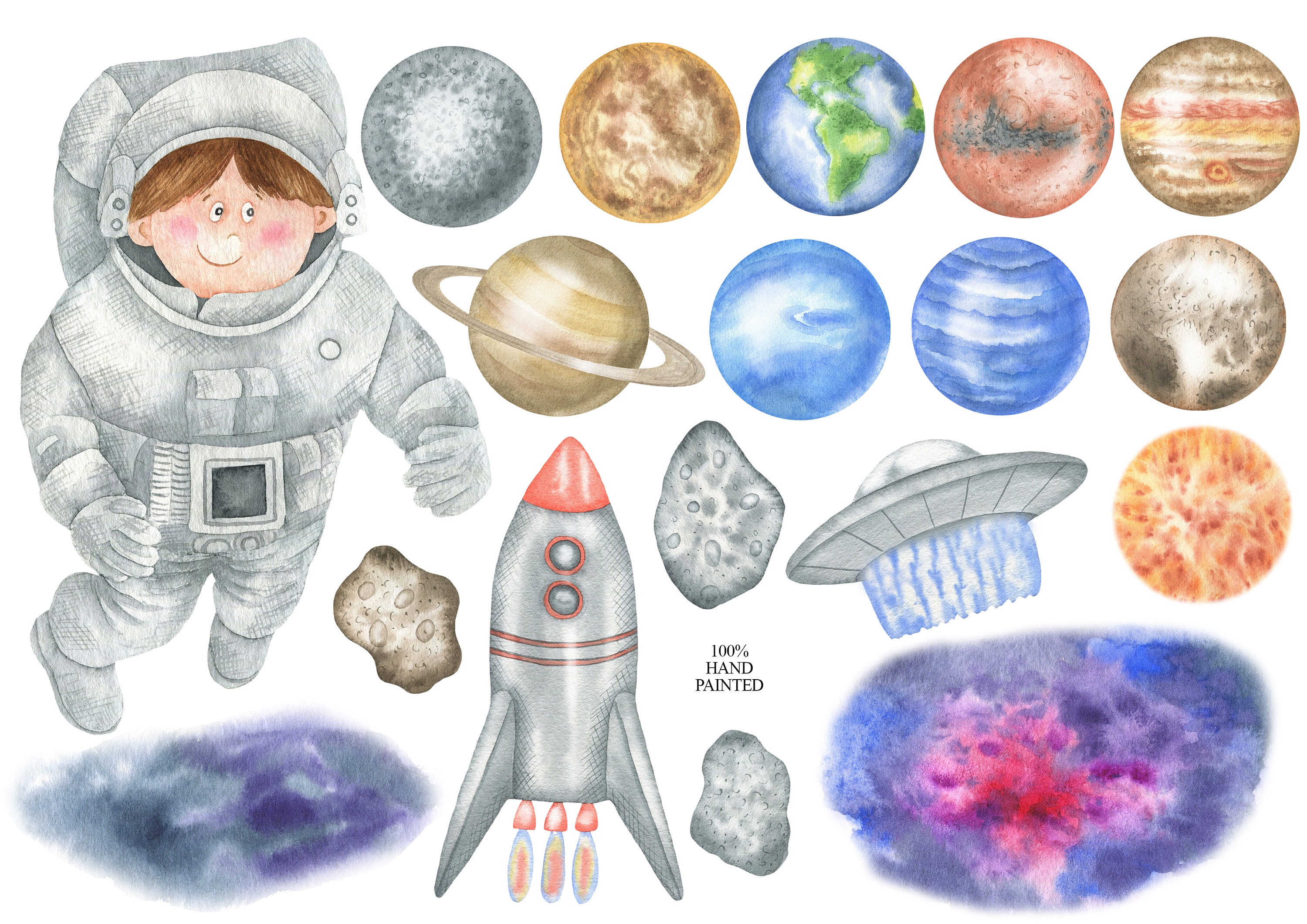 Outer Space Clipart Watercolor Solar System Galaxy And | Etsy