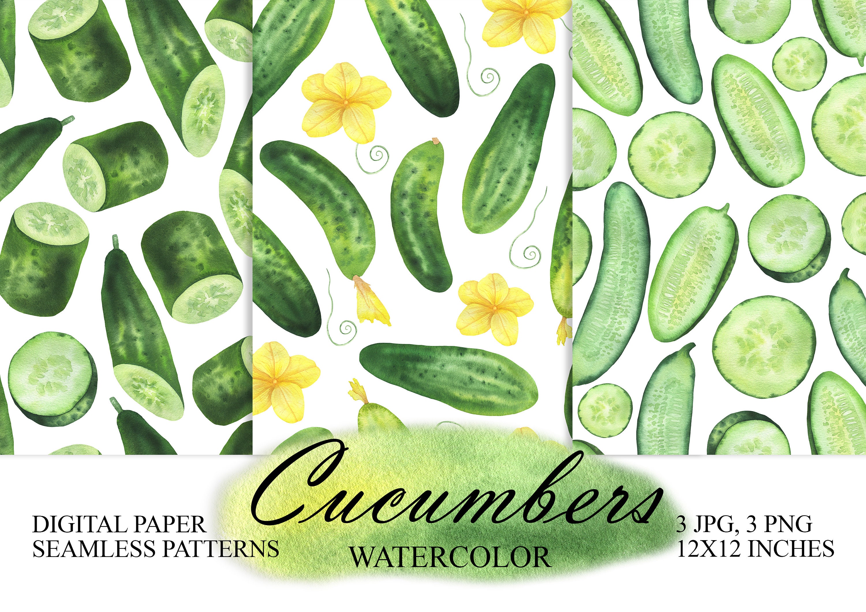Watercolor Cucumber Seamless Pattern, Food Digital Paper (PNG, JPG) - Etsy