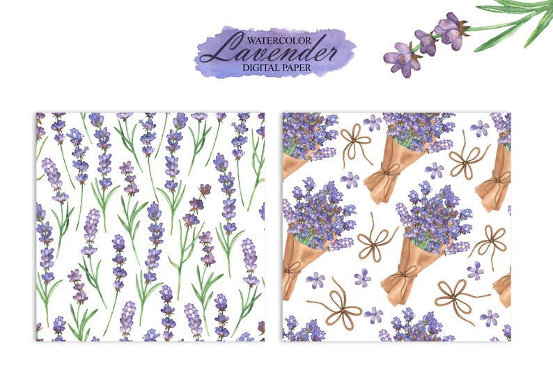 Watercolor Lavender Digital Paper, Lavender Seamless Pattern, Purple ...