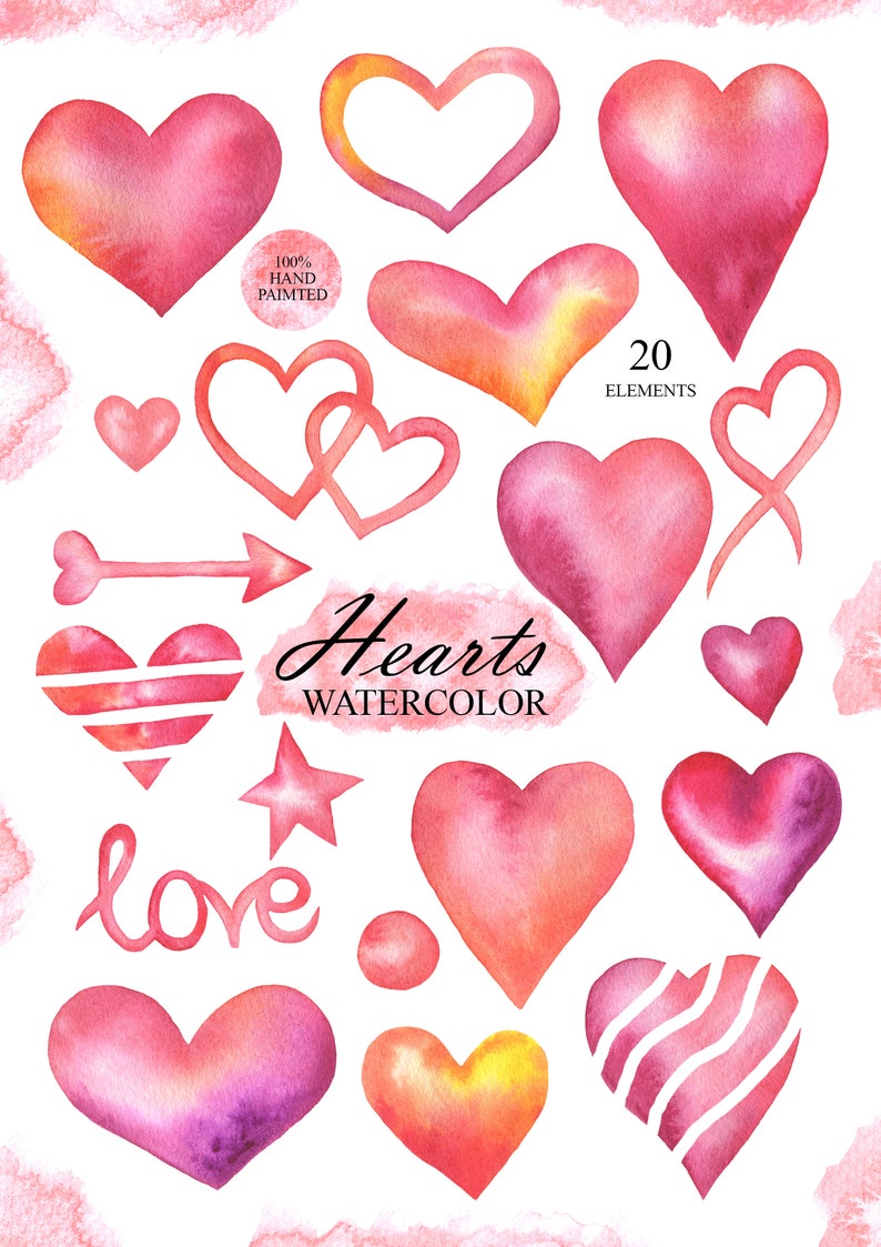 Watercolor Hearts Clipart, Heart Download, Watercolor Hearts ...