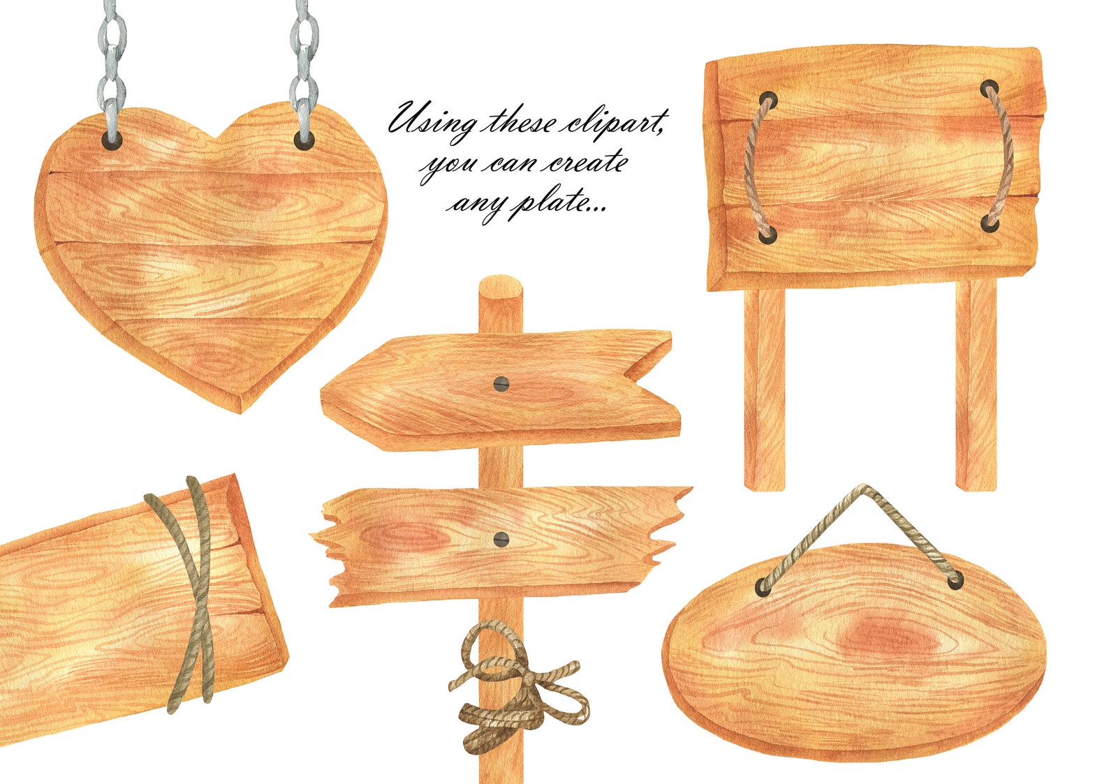 Watercolor Wood Sign Clipart, Rustic Sign Slice Clip Art, Wooden ...