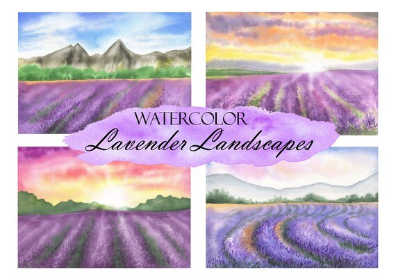 Watercolor Lavender Landscape Clipart Lavender Background - Etsy