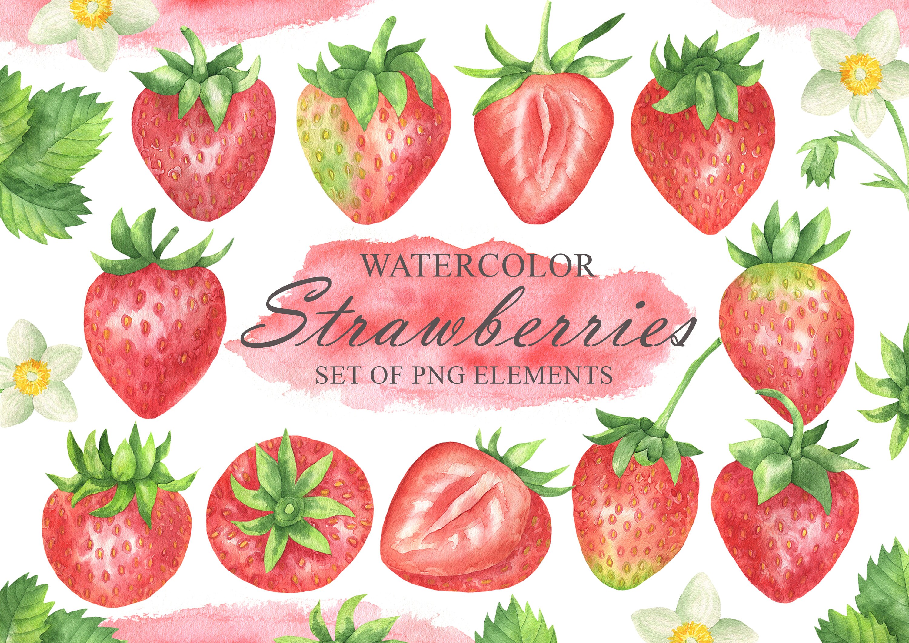 Strawberry Watercolor Clipart Berry Clip Art Summer | Etsy
