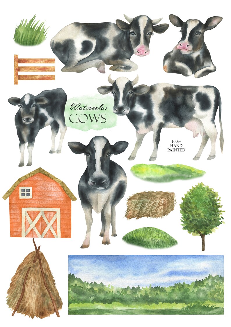 Watercolor Cow Clipart Cattle Clip Art Calf Clipart Dairy - Etsy