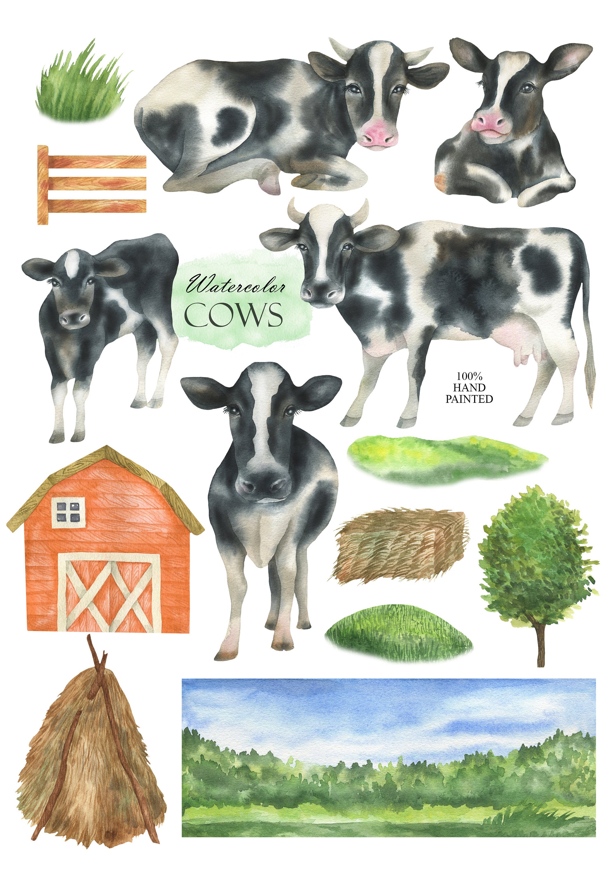 Watercolor Cow Clipart Cattle Clip Art Calf Clipart Dairy - Etsy