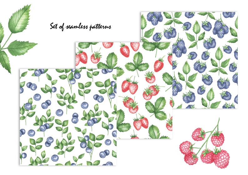 Digital Watercolor Fruits and Berries Seamless Paper Pack | Etsy