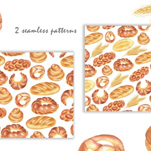 Watercolor Baking, Bread Clipart, Baked Foods, Breakfast, Dessert, Cake ...