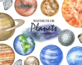 Solar System Planets Clipart, Watercolor Outer Space Galaxy Clip Art ...