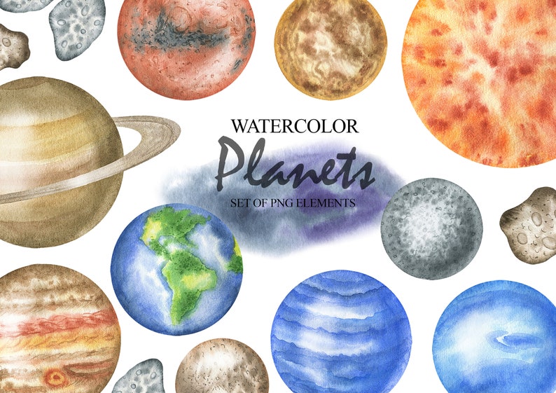 Space Planet Clipart, Watercolor Solar System Illustrations, Galaxy ...
