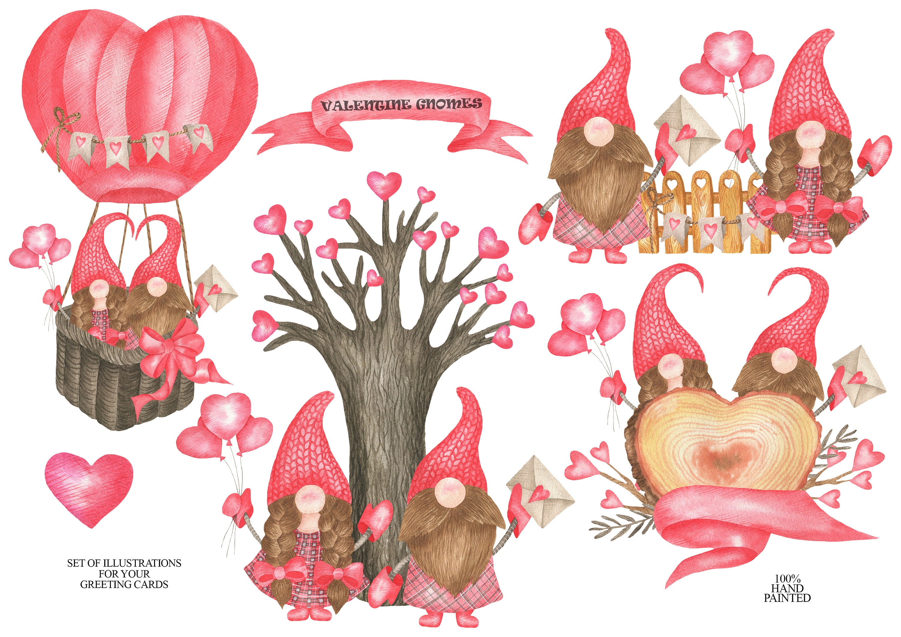 Valentine Day Gnomes, Watercolor Scandinavian Gnomes Illustrations ...