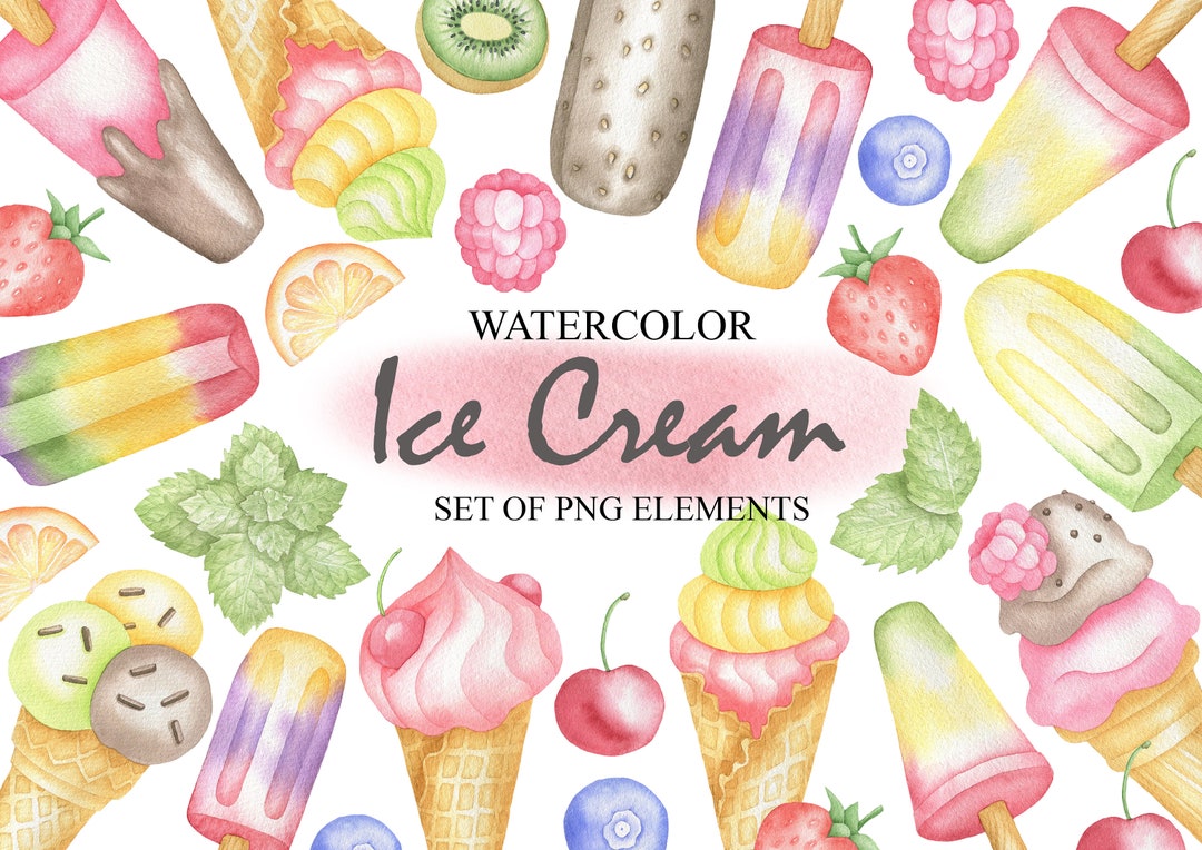 Watercolor Ice Cream Clipart, Fruit Ice Cream and Popsicle Clip Art ...
