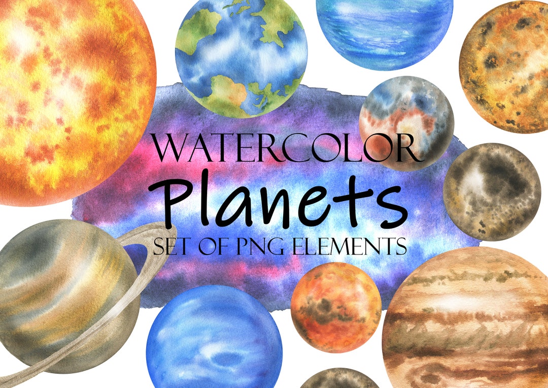 Watercolor Space Planet Clipart, Solar System Illustrations, Galaxy ...