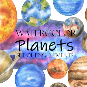 Watercolor Space Planet Clipart, Solar System Illustrations, Galaxy ...