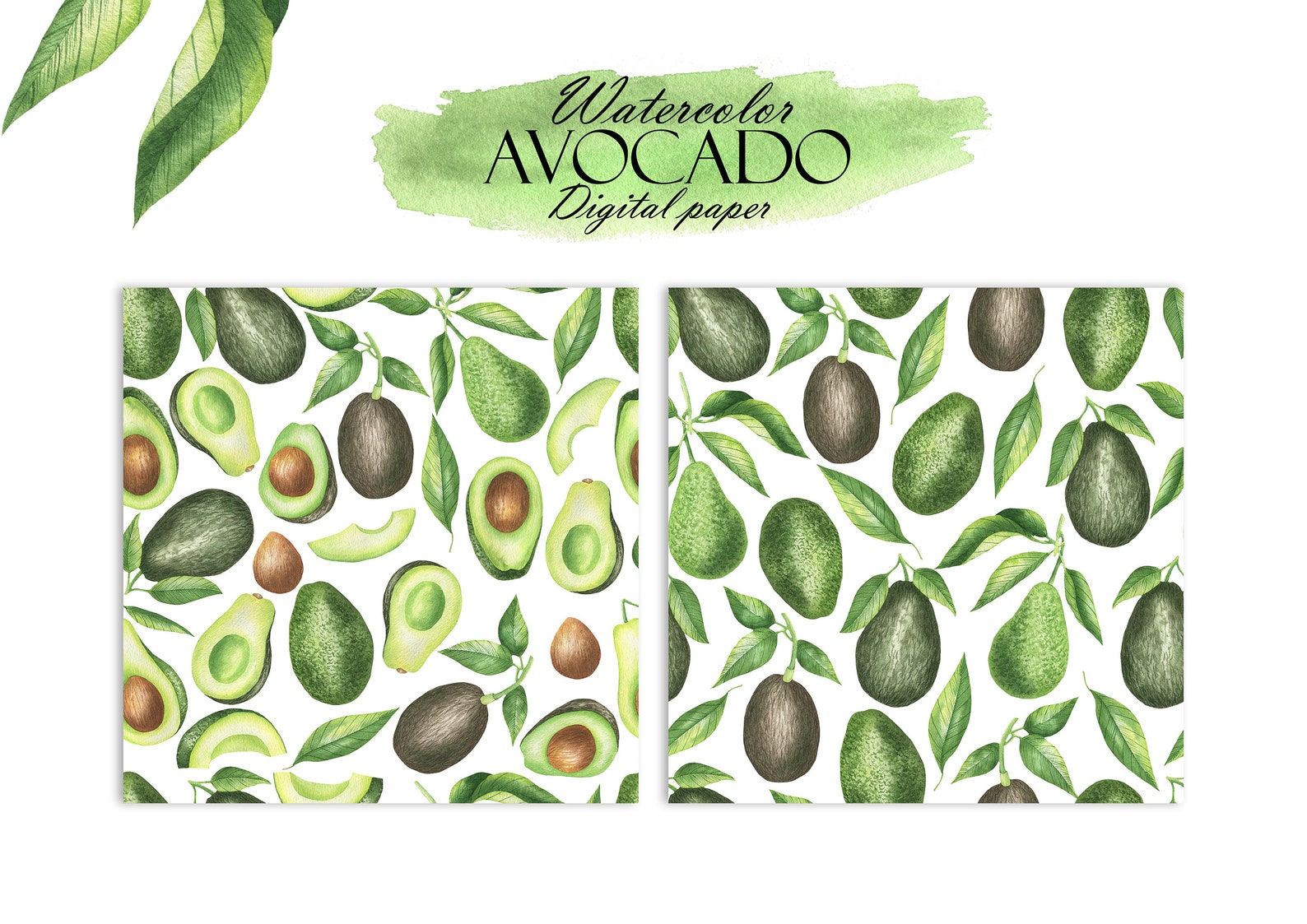 Watercolor Avocado Digital Paper, Avocado Seamless Pattern, Summer ...